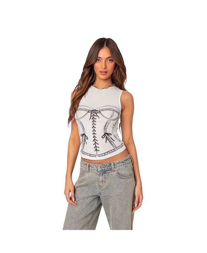 Edikted Women's Maddie graphic sheer mesh top - Macy's