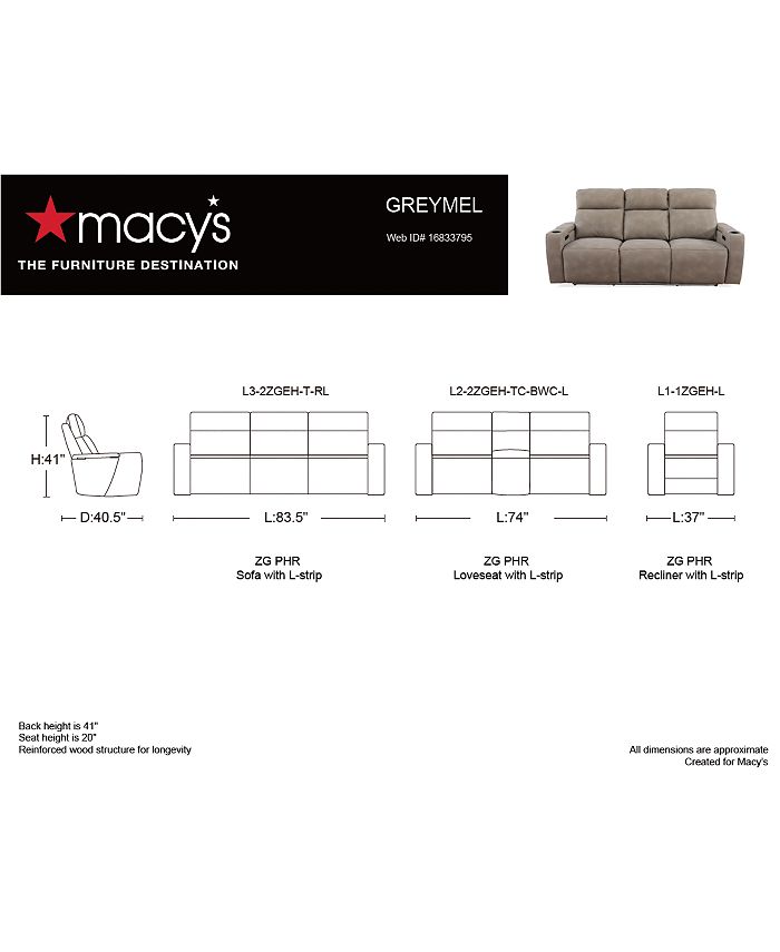 Furniture Greymel 84" Zero Gravity Fabric Sofa with Power Headrests ...