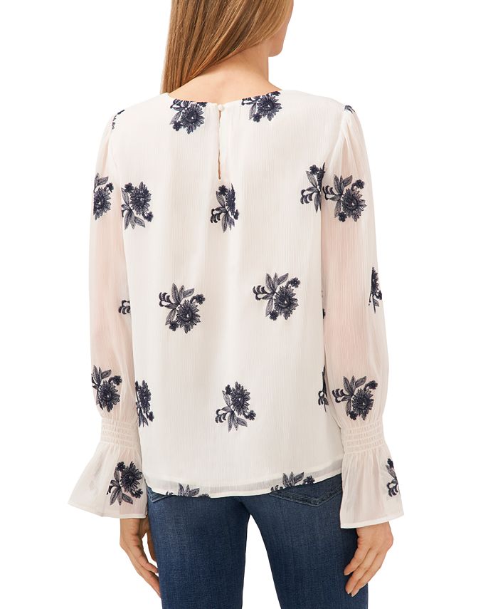 CeCe Women's Floral Print Smocked Cuff Blouse - Macy's