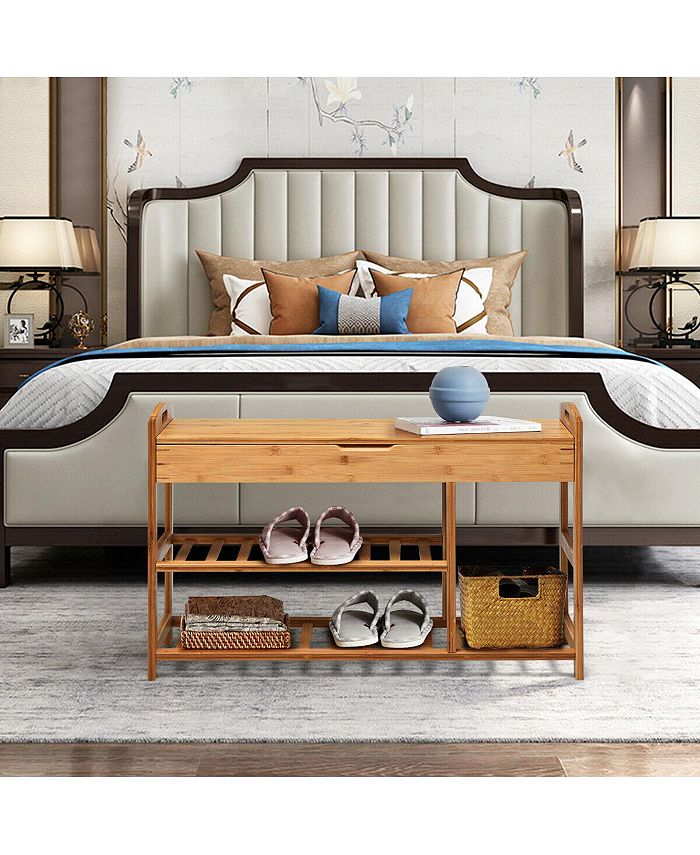 Slickblue 3-Tier Bamboo Shoe Bench Entryway Storage Rack with Openable ...