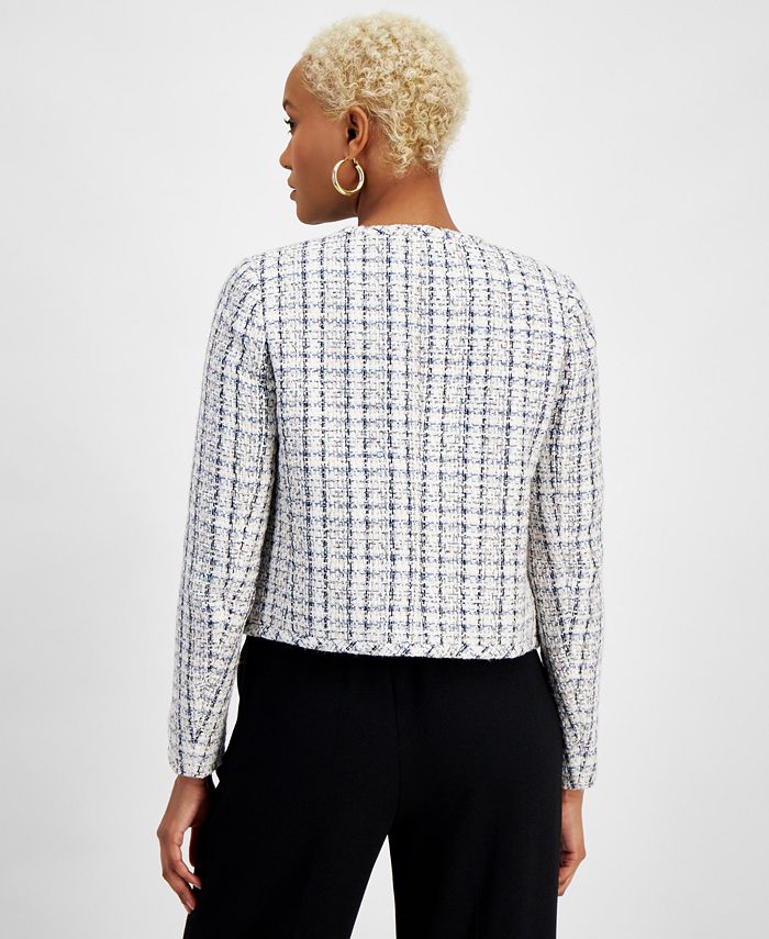 Bar III Women's Tweed Cropped Collarless Jacket, Created for Macy's ...