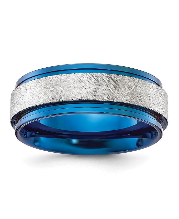 Chisel Stainless Steel Blue IP-plated with Scratch Finish Band Ring ...