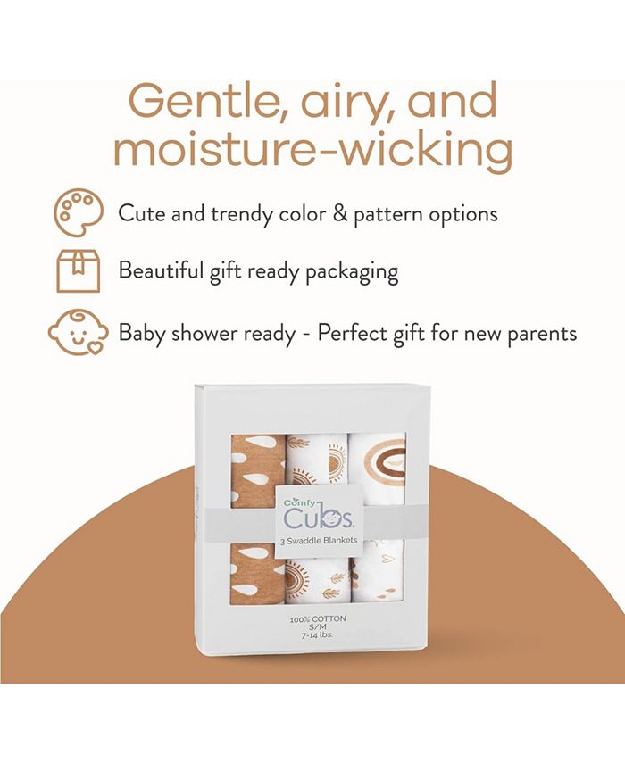 Comfy Cubs Cotton Easy Swaddle Blankets, Pack of 3 with Gift Box - Macy's