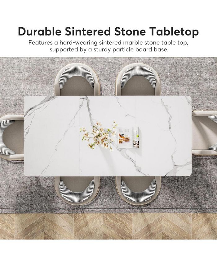 Tribesigns Tribe signs Marble Dining Table, 63" Modern White Sintered ...
