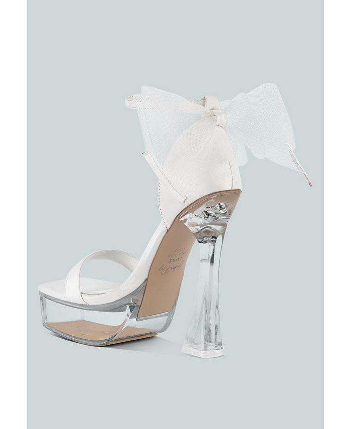 London Rag Women's Kiri Satin Clear High Heeled Bow Sandals - Macy's