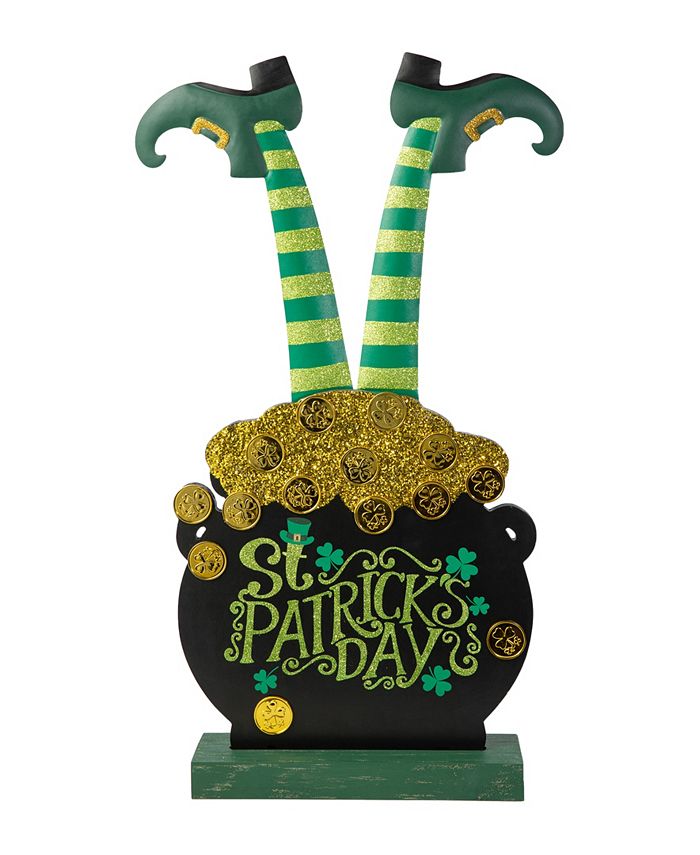 Glitzhome 24" H Wooden St. Patrick's Leprechaun Pot of Gold-Tone Porch ...