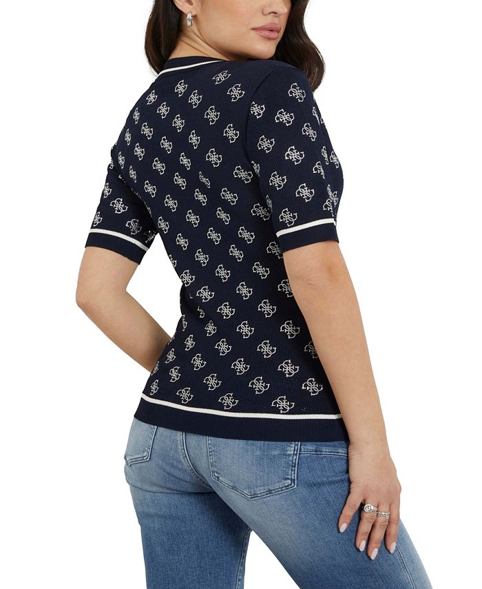 GUESS Women's Rosie 4G Embellished Short-Sleeve Sweater - Macy's