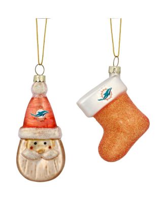 Miami Dolphins Two-Pack Santa and Stocking Blown Glass Ornament Set ...