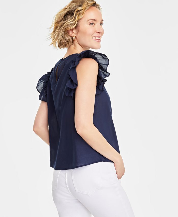On 34th Women's Ruffle Short-Sleeve Voile Top, Created for Macy's - Macy's