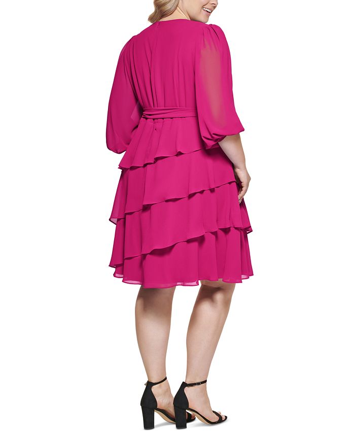 Jessica Howard Plus Size Ruffle-Tiered Tie-Waist Dress - Macy's