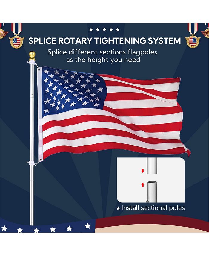 Yescom Bravery 10Ft Sectional Flag Pole Kit Aluminum Outside Inground ...