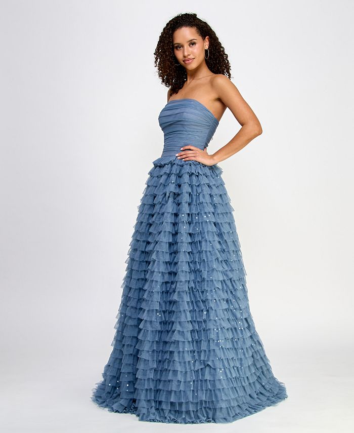Say Yes Juniors' Multi-Ruffle Sequined Ball Gown, Created for Macy's ...