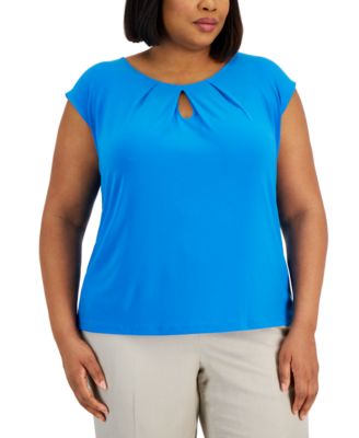 Kasper Plus Size Pleated Keyhole-Neck Knit Top - Macy's