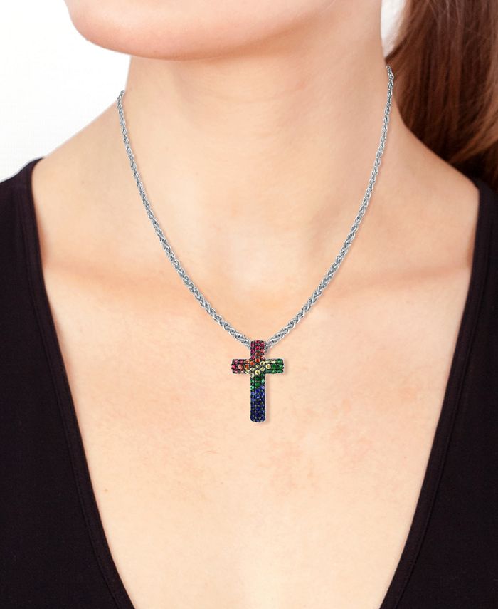 EFFY Collection EFFY® Multi-Gemstone Cross 18" Pendant Necklace (1 ct ...