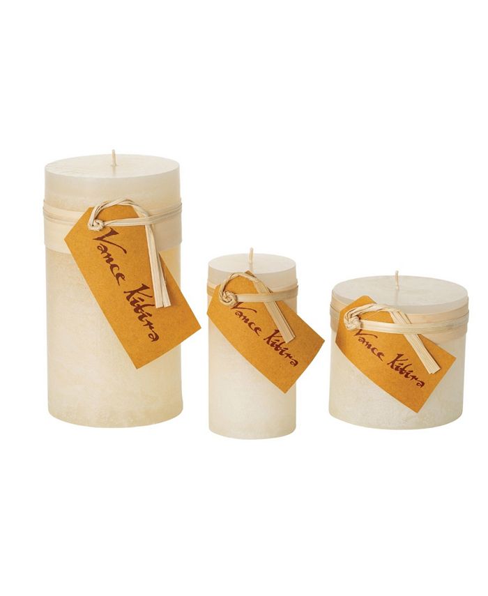 Vance Kitira Timber Pillar Candles, Set of 3 - Macy's