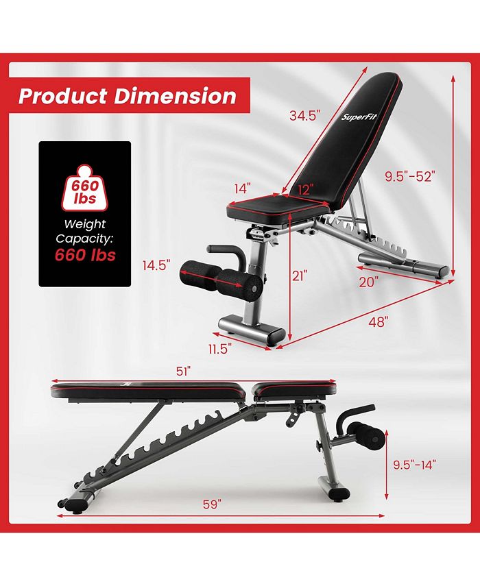 Costway Adjustable Weight Bench 660 lbs Heavy Duty Commercial Grade Fitness Workout - Macy's