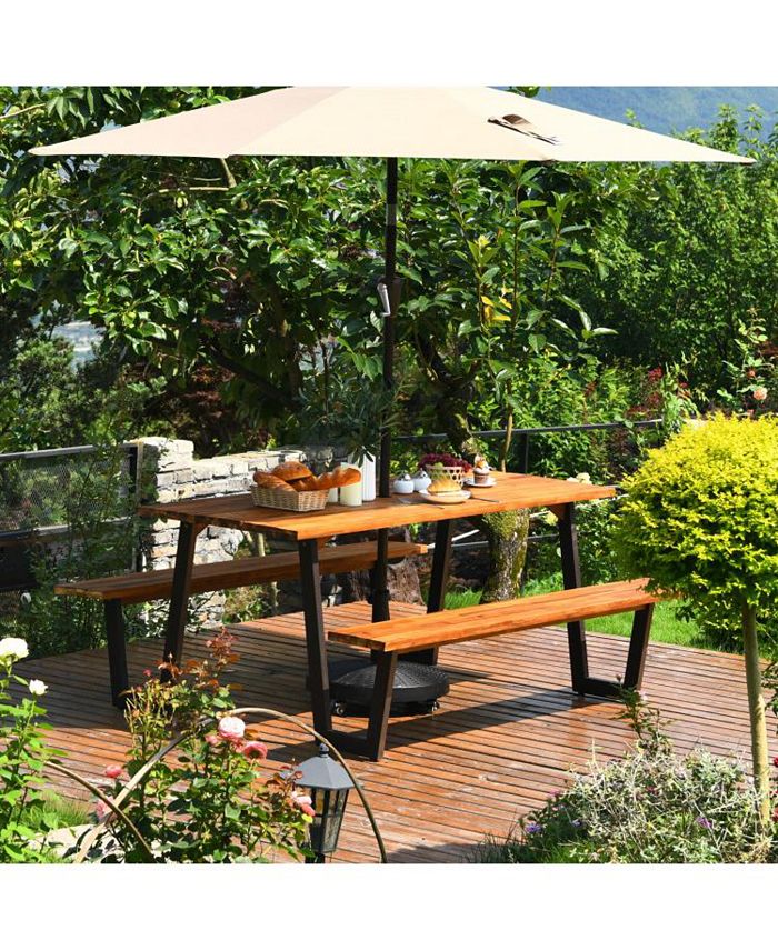 Slickblue 70 Inch Dining Table Set with Seats and Umbrella Hole - Macy's