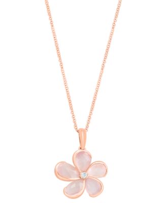 EFFY® Rose Quartz (5-3/8 ct. t.w.) & Diamond (1/20 ct. t.w.) 18" Flower ...