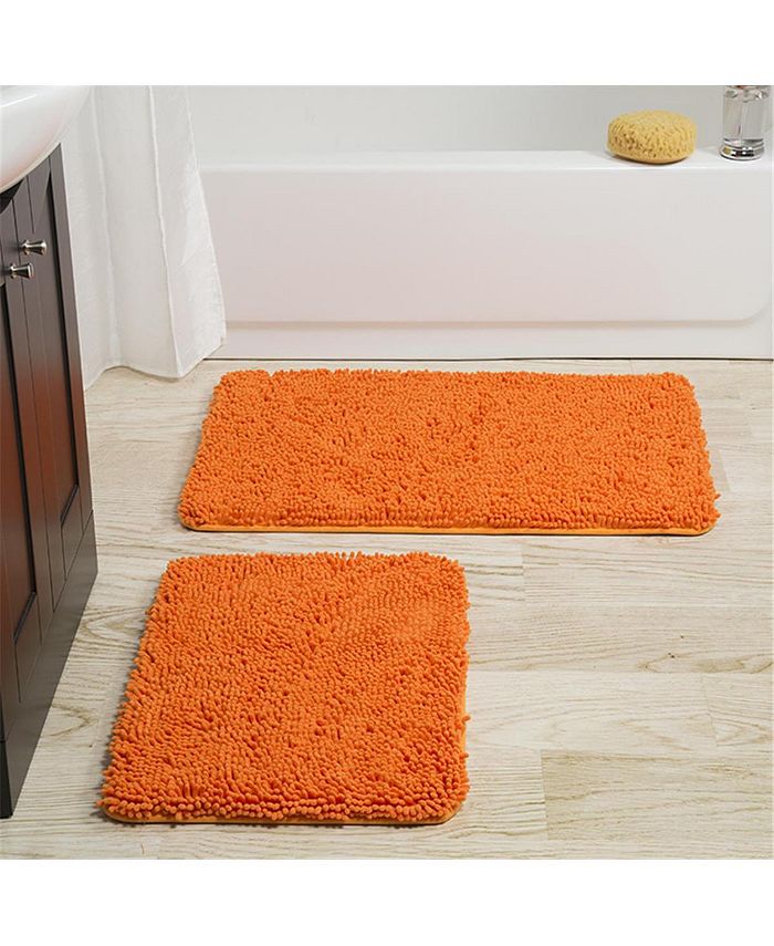 Lavish Home 67-18-O Memory Foam Shag Bath Mat, Orange - 2 Piece - Macy's