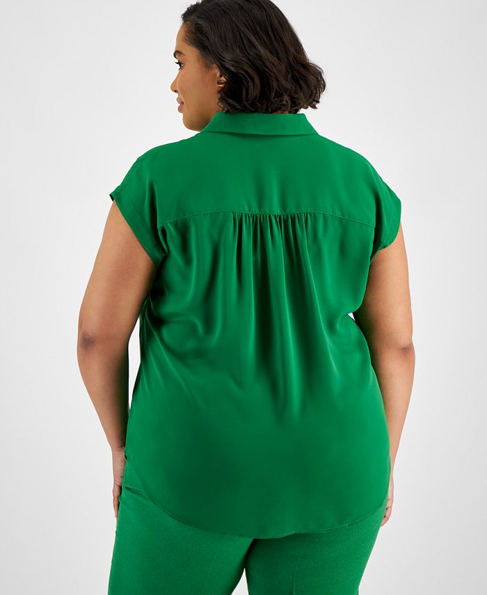 Bar III Plus Size Button-Front Cap-Sleeve Popover Top, Created for Macy ...