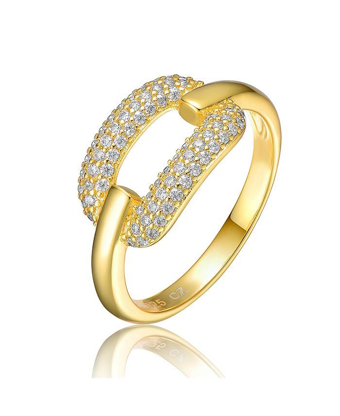 Genevive Sterling Silver 14K Gold Plated and 2-Row of Cubic Zirconia ...