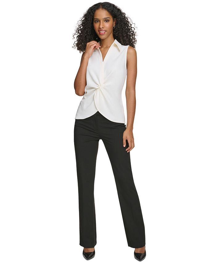 Calvin Klein Petite Scuba Crepe Collared Twist-Front Top - Macy's