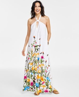 I.N.C. International Concepts Women's Floral-Print Halter Keyhole Maxi Dress, Created for Macy's ...