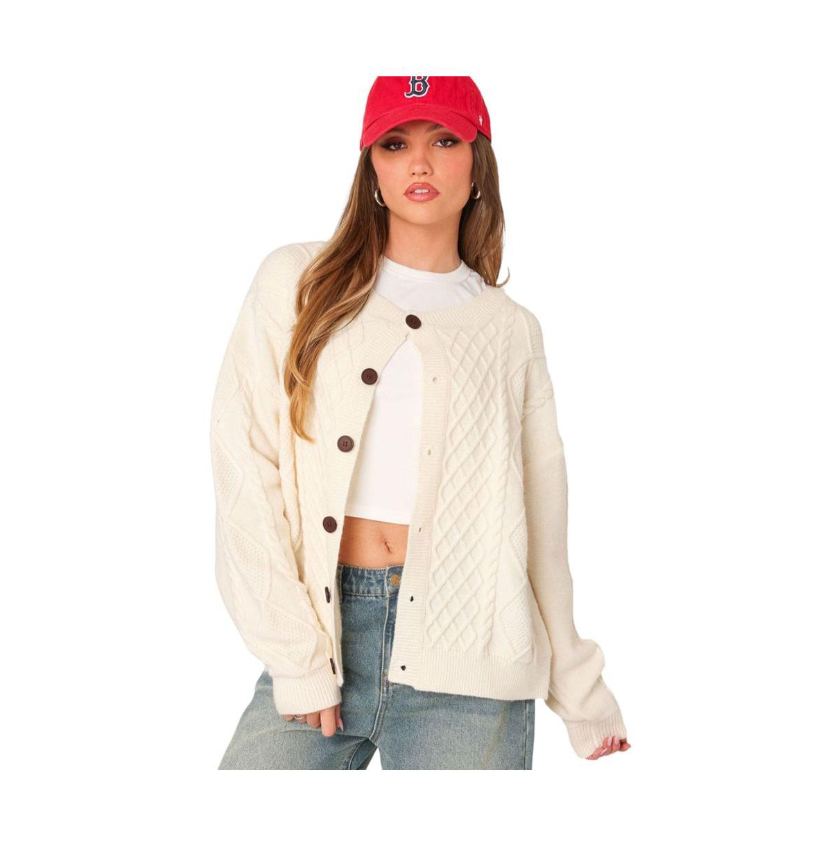 Click here for Edikted Womens Rory oversized cable knit cardigan... prices