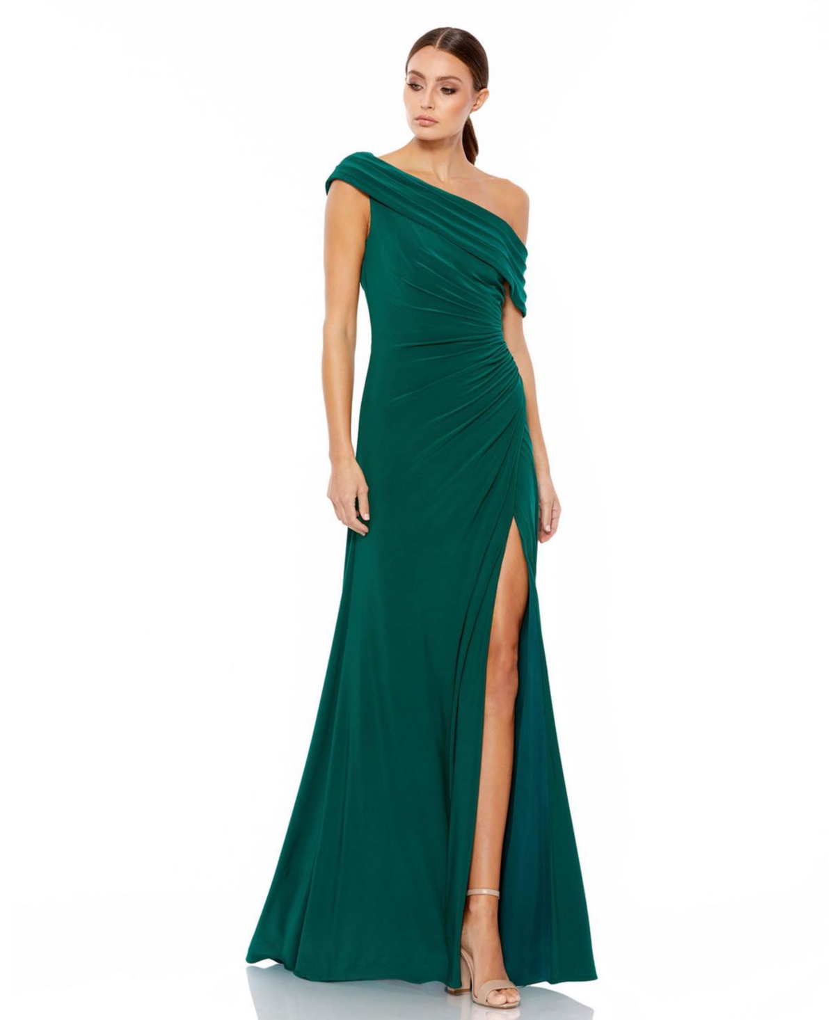 Click here for Mac Duggal Womens Foldover One-Shoulder Slit Gown... prices