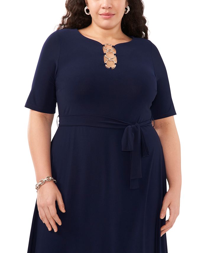 MSK Plus Size Tie-Waist Hardware A-Line Dress - Macy's