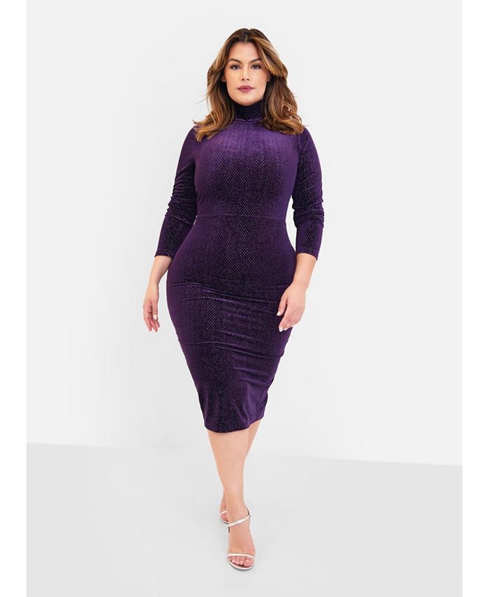 Rebdolls Women's Plus Size Kerry Velvet High Neck Midi Bodycon Dress ...