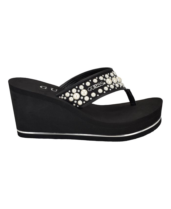 GUESS Women's Silus Embellished Platform Wedge Sandals - Macy's