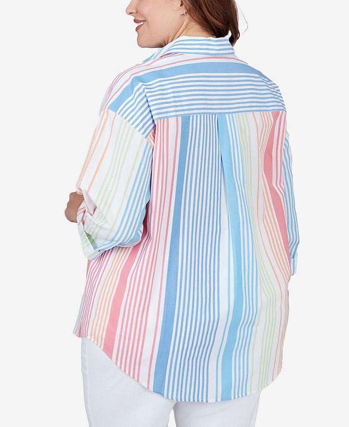 Ruby Rd. Plus Size Striped Cotton Poplin Button Front Top - Macy's