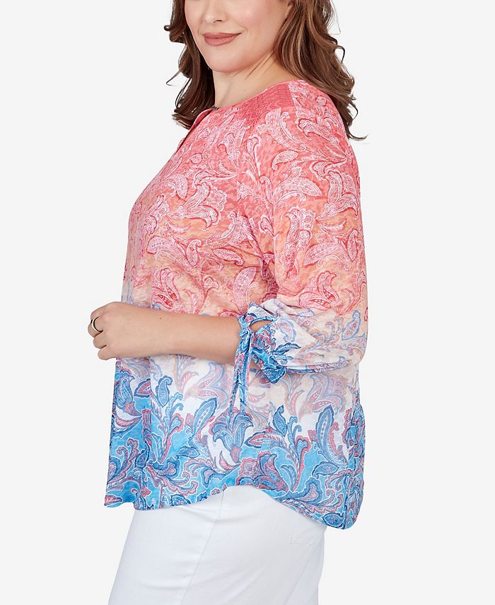 Ruby Rd. Plus Size Ombre Guava Paisley Printed Knit Top - Macy's