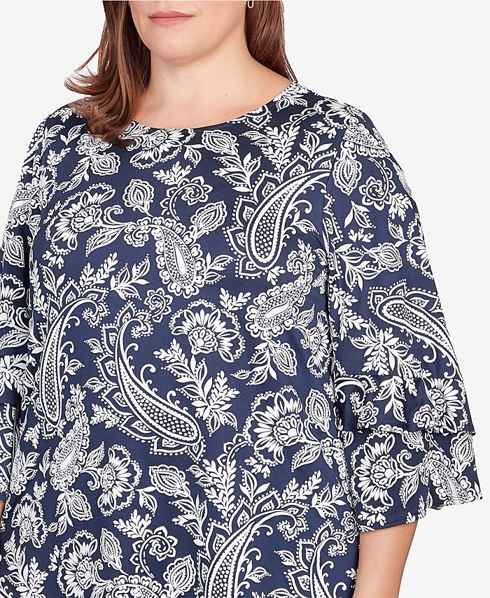 Ruby Rd. Plus Size Paisley Puff Print Monotone Top - Macy's