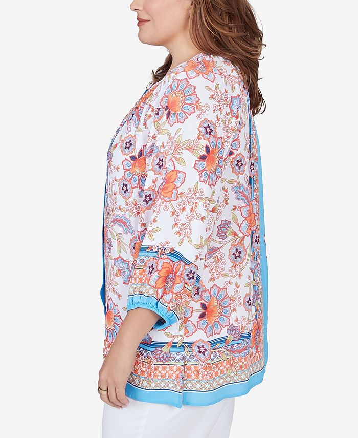 Ruby Rd. Plus Size Button Front Floral Printed Crepe Georgette Blouse ...