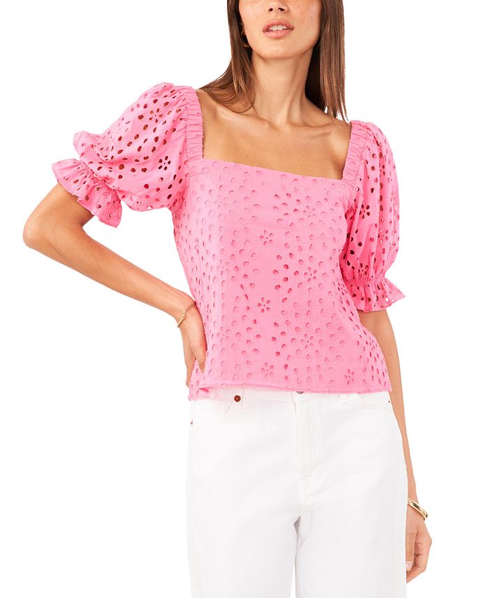 1 State Womens Eyelet Puff Sleeve Square Neck Top Macys