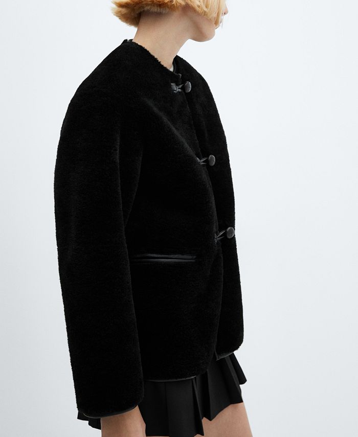 MANGO Women's Fur-Effect Appliqués Coat - Macy's