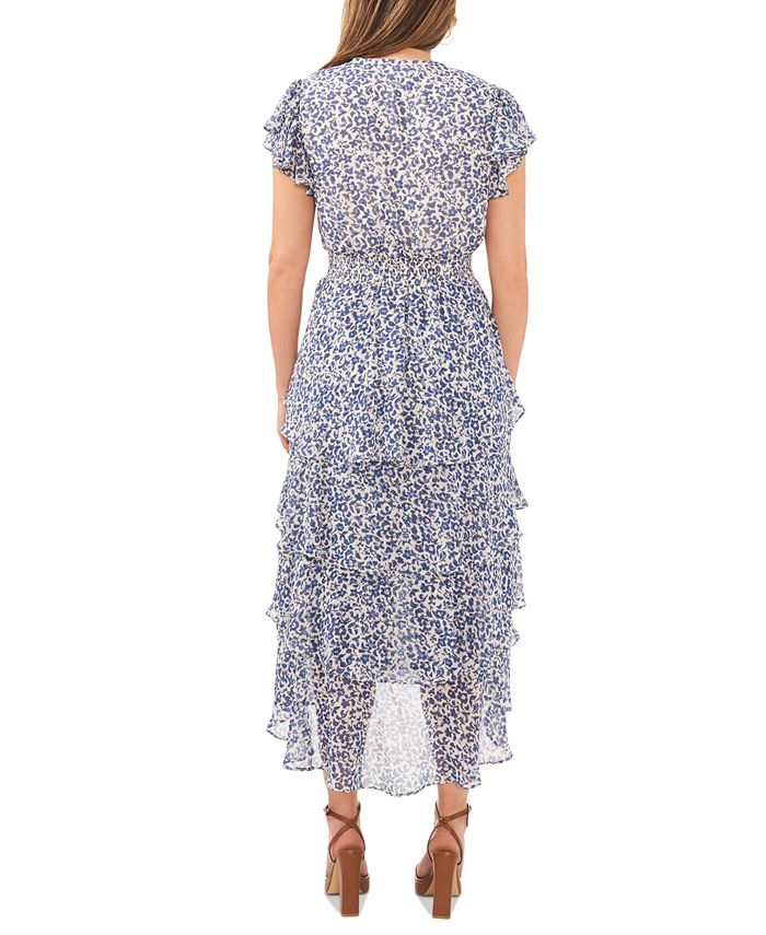 MSK Women's Floral-Print Flutter-Sleeve Tiered Dress - Macy's