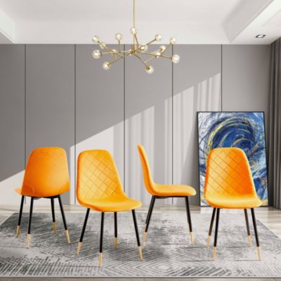 Streamdale Furniture Orange Velvet Tufted Accent Chairs with Golden ...