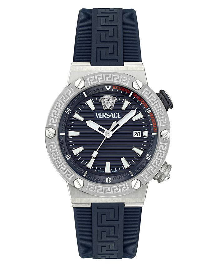 Versace Men's Swiss Blue Rubber Strap Watch 43mm - Macy's