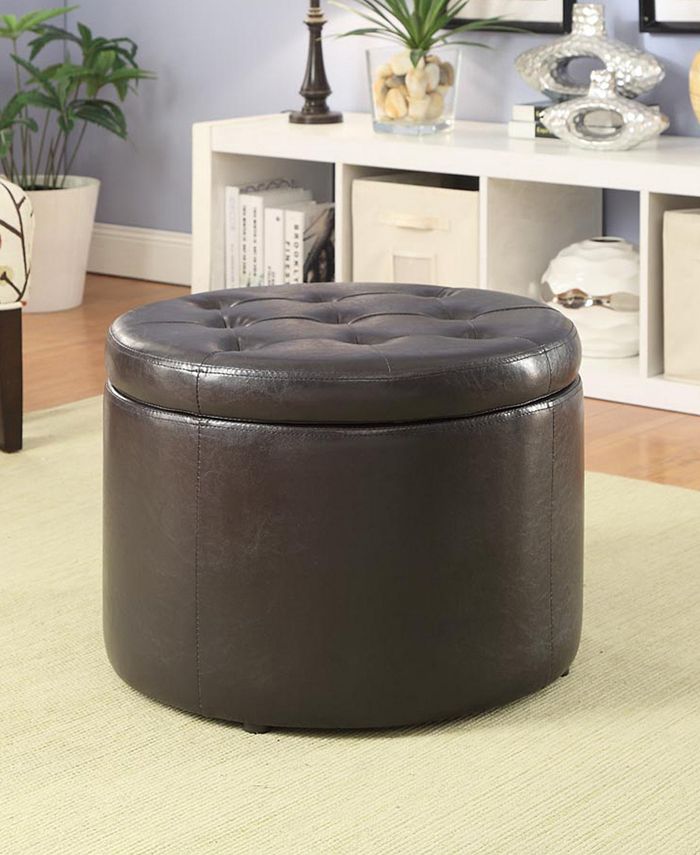Convenience Concepts 22" Faux Leather Round Shoe Storage Ottoman - Macy's