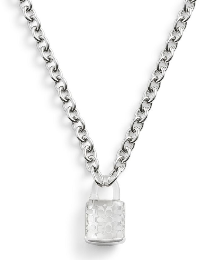 COACH Clear Resin Signature Quilted Lucite Padlock Pendant Necklace ...
