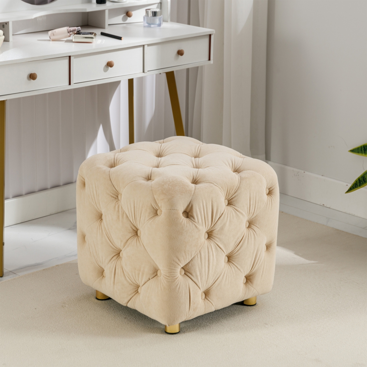 Click here for Streamdale Furniture Beige Velvet Ottoman & Table... prices