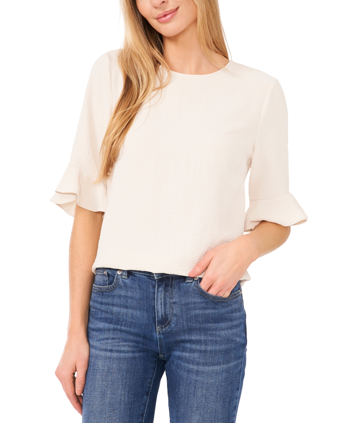 Click here for CeCe Womens Textured Ruffled-Cuff 3/4-Sleeve Crew... prices