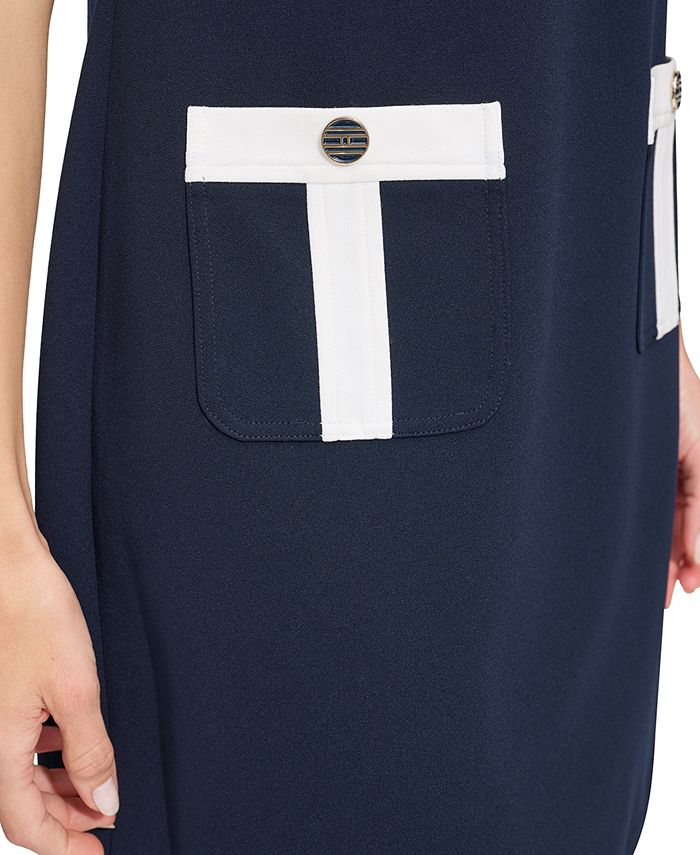 Tommy Hilfiger Women's Contrast-Trim Scuba Crepe Shift Dress - Macy's