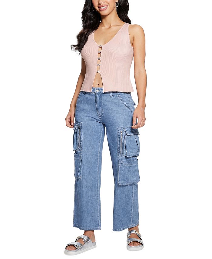 GUESS Women's Alphabet Charm Meghen Ribbed Sweater - Macy's