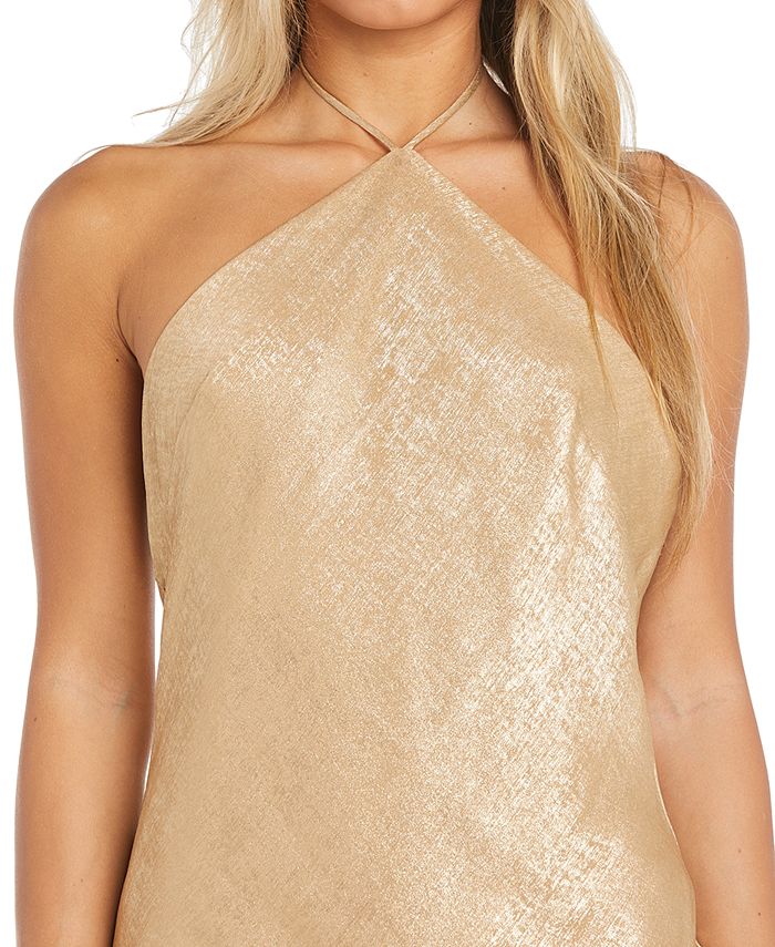 Morgan & Company Juniors' Metallic Halter Side-Slit Gown - Macy's