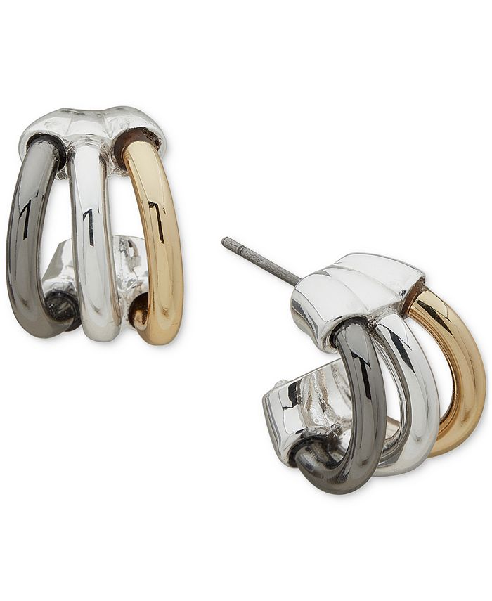 DKNY Tri-Tone Extra-Small Triple Split Hoop Earrings, 0.34" - Macy's