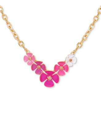 GUESS Gold-Tone Pink Flower Frontal Necklace, 18" + 2" extender - Macy's
